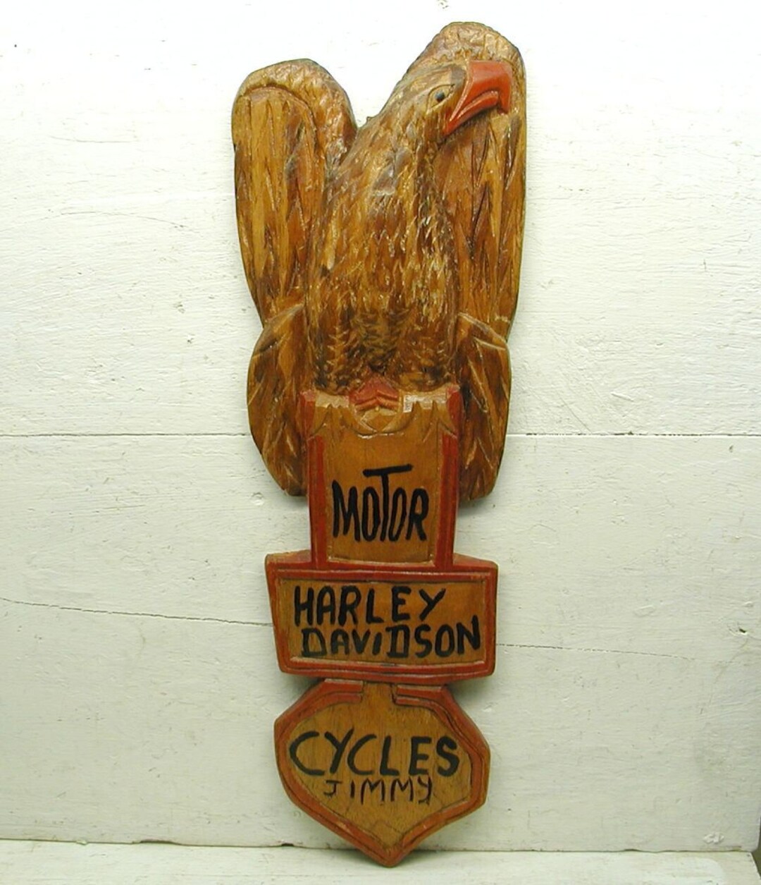 Hand Made Harley Davidson Sign Plaque Wooden Carved 3-d Salvage Jimmy ...