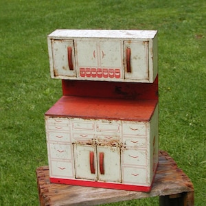 Vintage Tin Toy Cabinet - Tin Toy Pantry - Shabby Tin Hoosier Sellers ...
