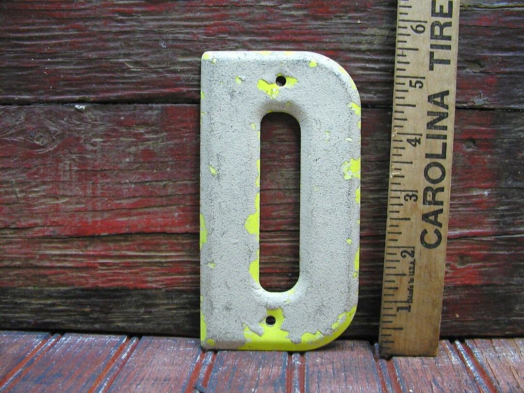 Letter D Metal Letter Sign Chartreuse Chippy Paint 5 1/2" Thick Tin ...