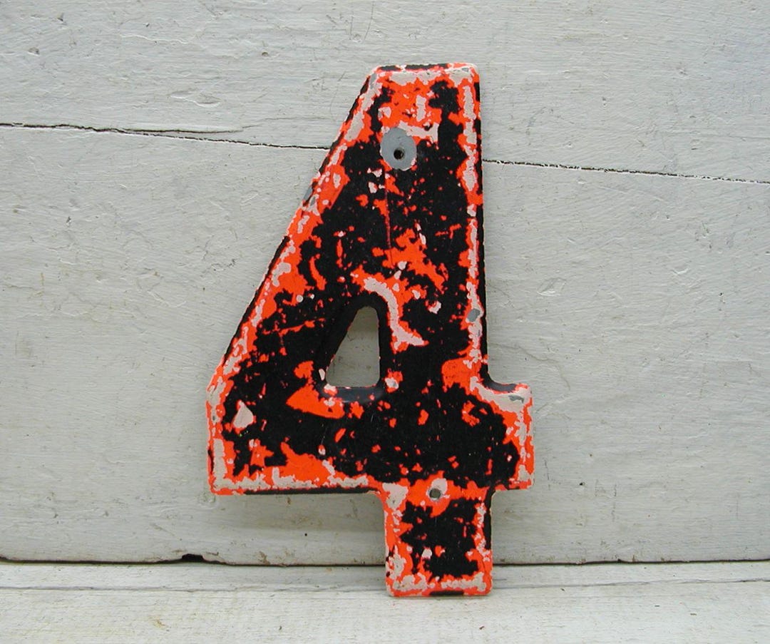 Vintage Metal Number 4 Number Four Sign 7 1/2" Large Thick Tin Sign ...