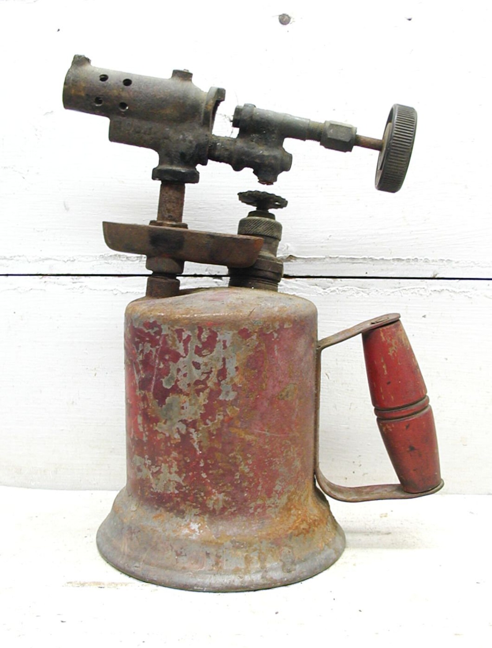 Vintage Brass and Steel Torch Old Paint Chippy Red Bernz Co | Etsy