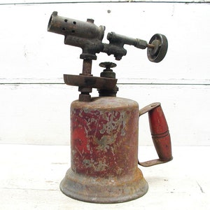 Vintage Brass and Steel Torch - Old Paint Chippy Red Bernz Co ...