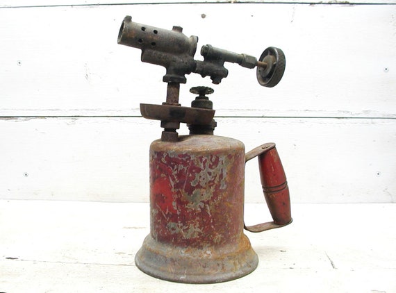 Vintage Brass and Steel Torch Old Paint Chippy Red Bernz Co | Etsy