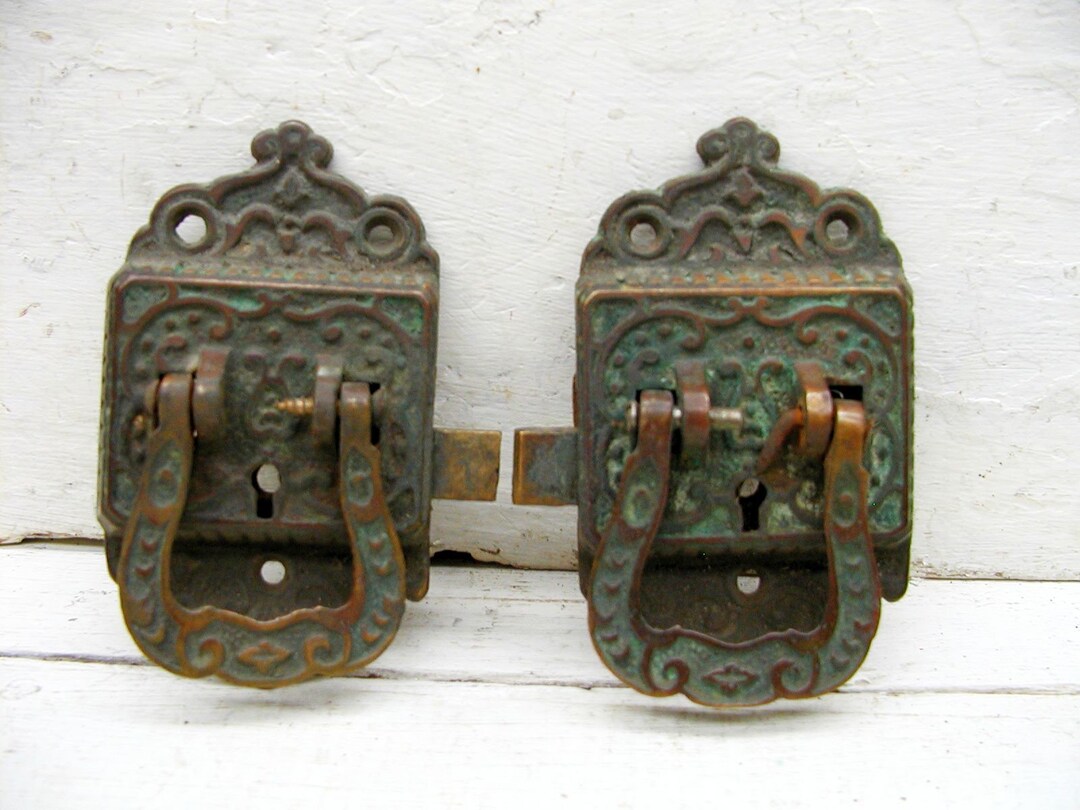Vintage Brass Locking Latch Set Box Latch Cabinet Latch Locking ...