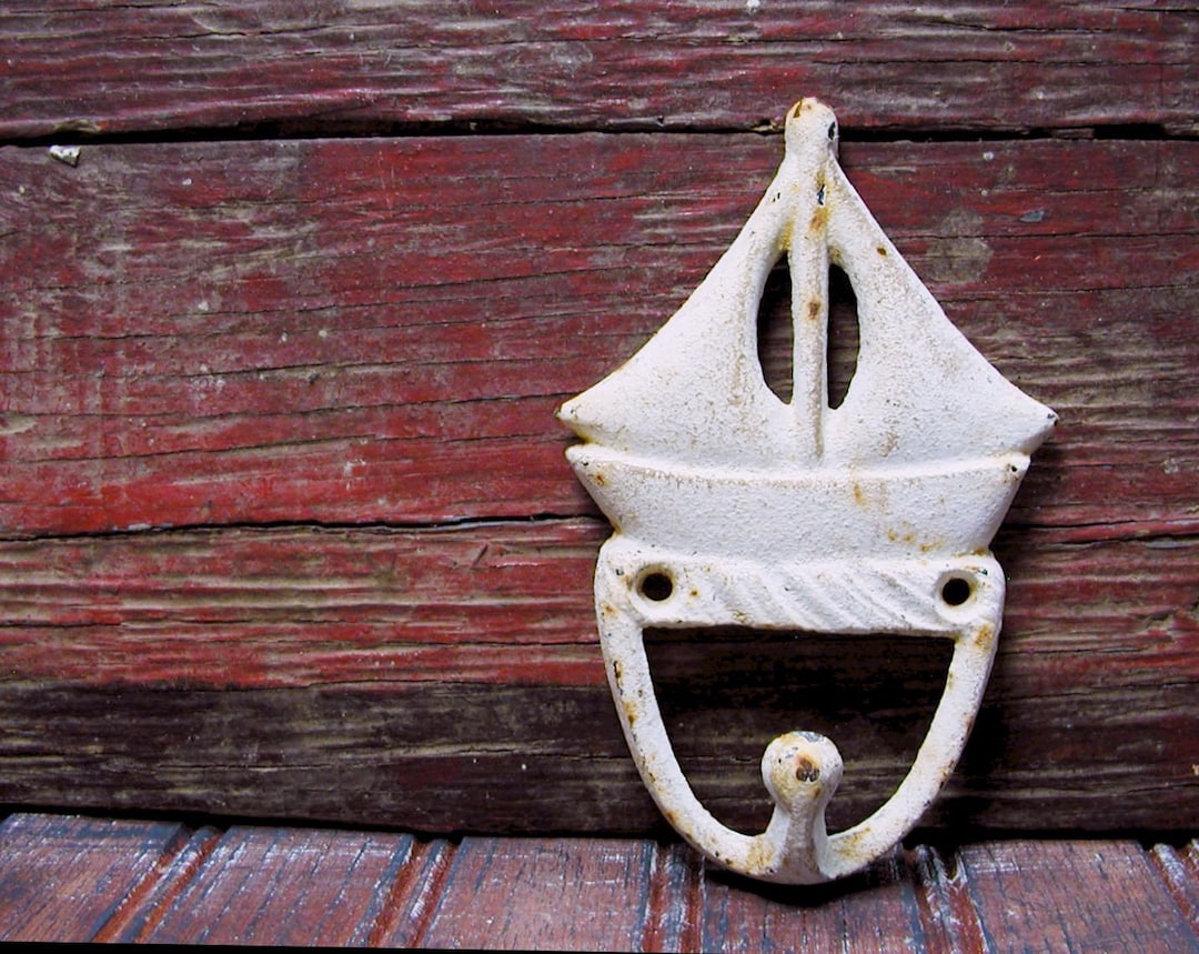 Cast Iron Sailboat Key Hook: Whitewashed Rustic Beach Decor - Etsy