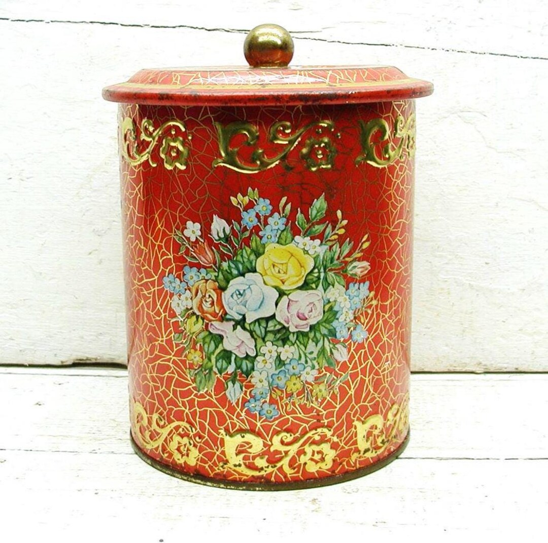Vintage Floral Candy Tin - West German Biscuit Can - Nostalgic Floral ...