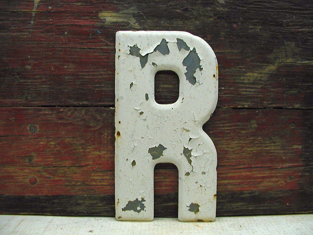 Vintage Metal Letter R Letter Sign 7 1/2" Large Thick Tin Sign Marquee ...