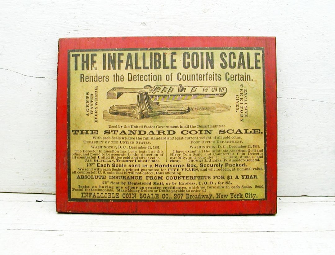 Wooden Sign - the Infallible Coin Scale - Paper Advertisement Mounted ...