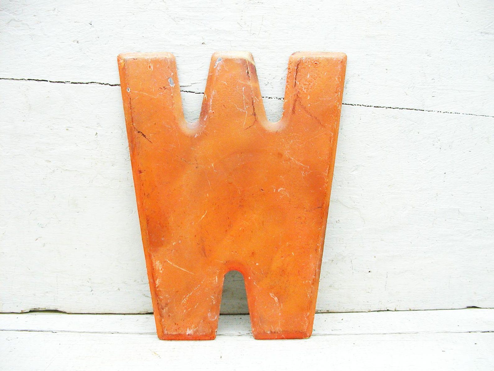 Letter W Metal Letter Sign Orange Chippy Paint 7 1/2" Large Thick Tin ...