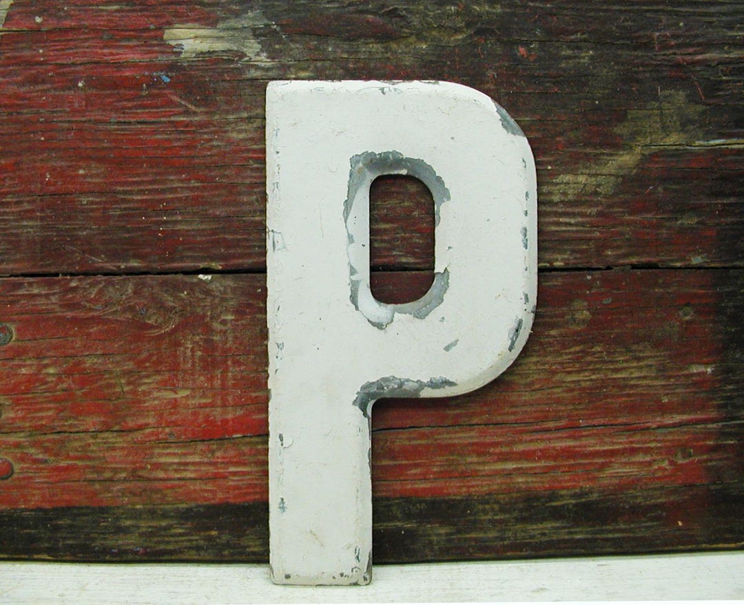Letter P Metal Letter Sign White Chippy Paint 7 1/2" Large Thick Tin ...