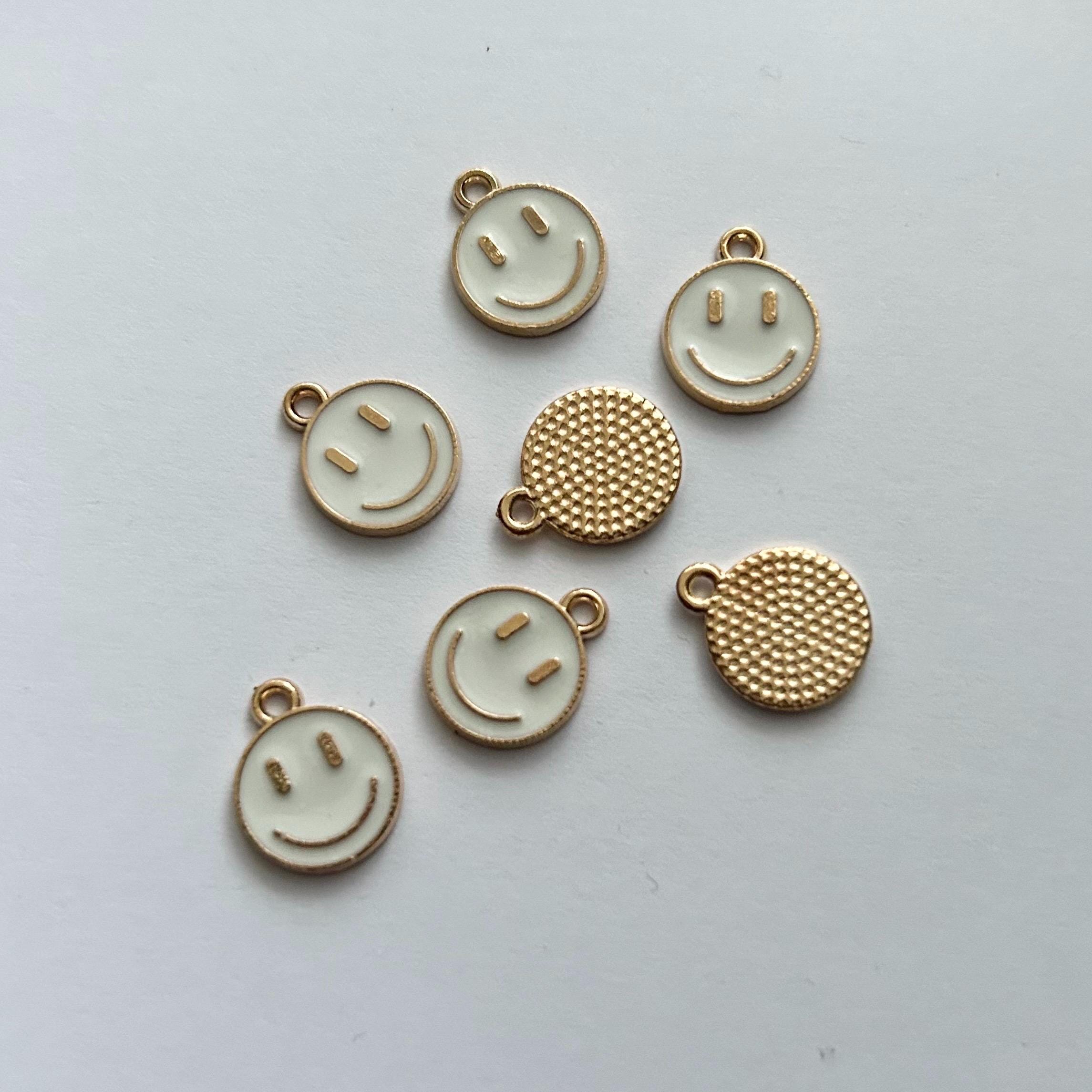 7 X Brass Smiley Face Emoji Charms - White and Gold Tone - Fun Cute ...