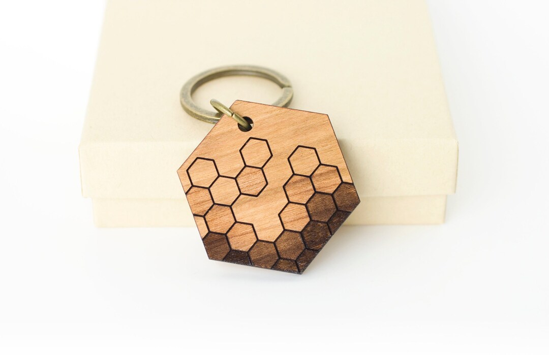 Honeycomb Keychain / Hexagon Keychain / Wood Keychain / Honeybee ...
