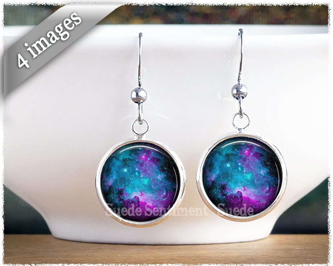 Celestial Earrings With Nebula • Moon Earrings • Galaxy Earrings ...