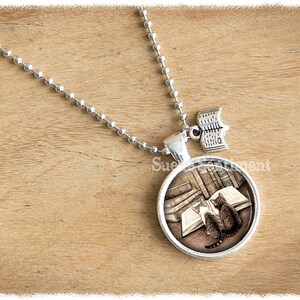 Gifts for Readers • Jewelry With Books • Book and Cat Necklace • Book ...