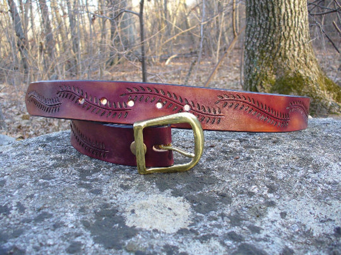 Hand Tooled Leather Belt - Etsy