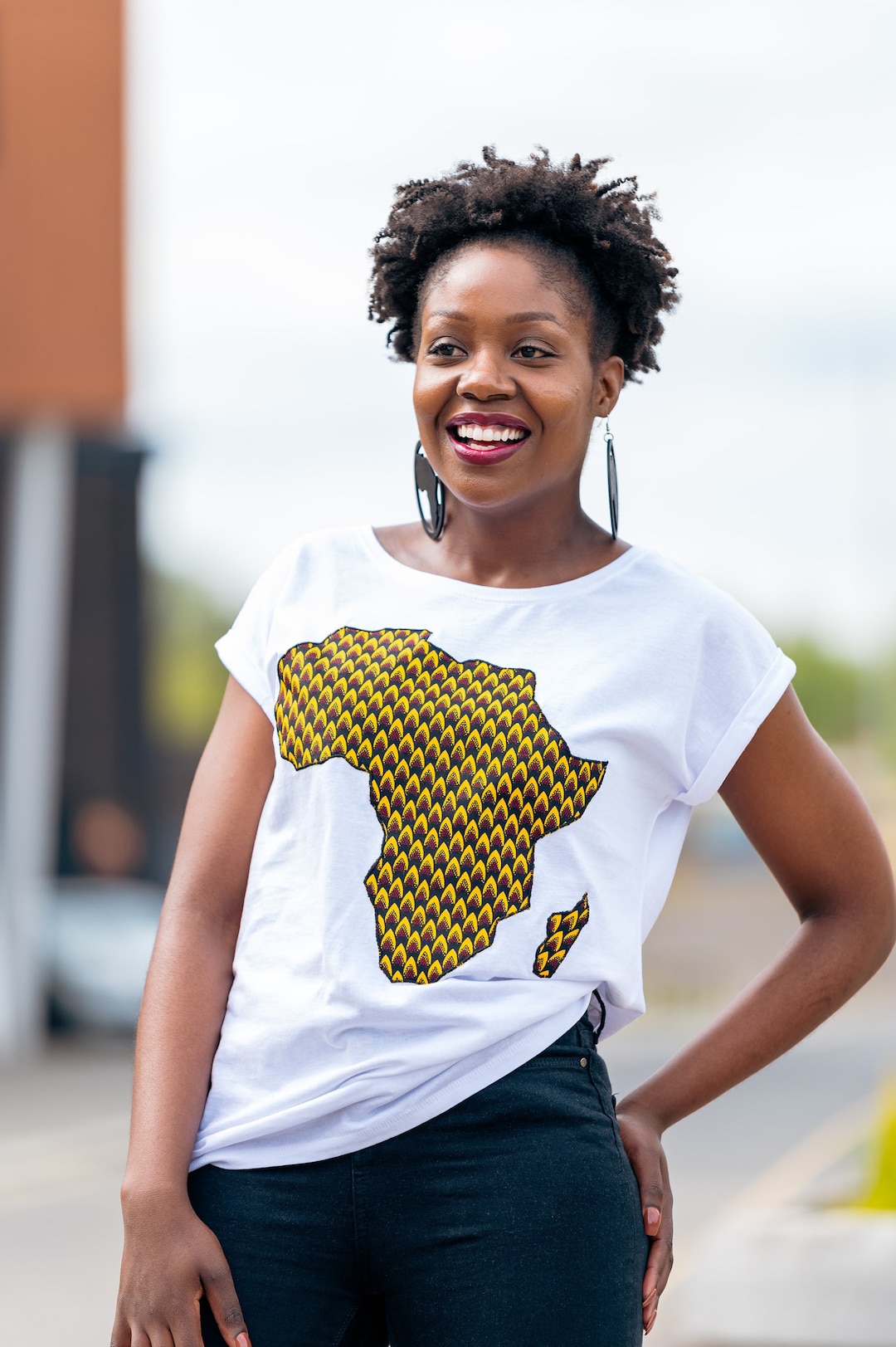 LADIES - T-shirt - African Map T-shirt - WHITE - Black Gold Print ...