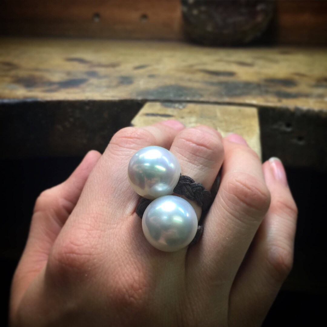 Fine Pearl Ring Made to Order and Strung on Leather, Minimalist Jewelry ...