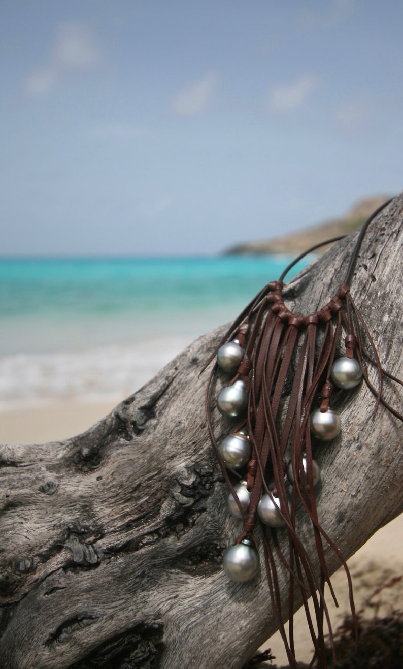 Tahitian Cultured Pearls Grape With Leather Fringes, Beach Jewelery ...