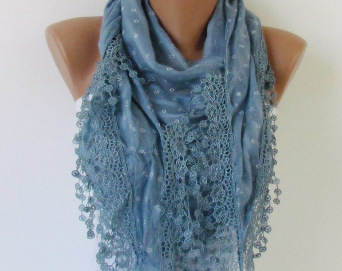 BLUE GREY Scarf With Fringe. Triangle Shawl Scarf. for 4 Seasons. for ...