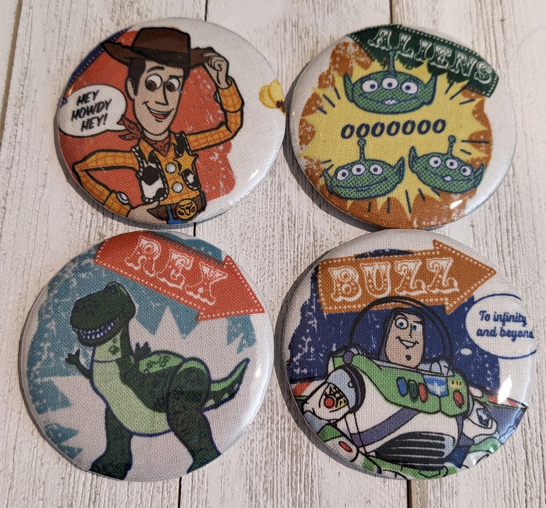 Set of 4 Toy Story Woody Buzz Lightyear Large 2.25 Button Metal ...
