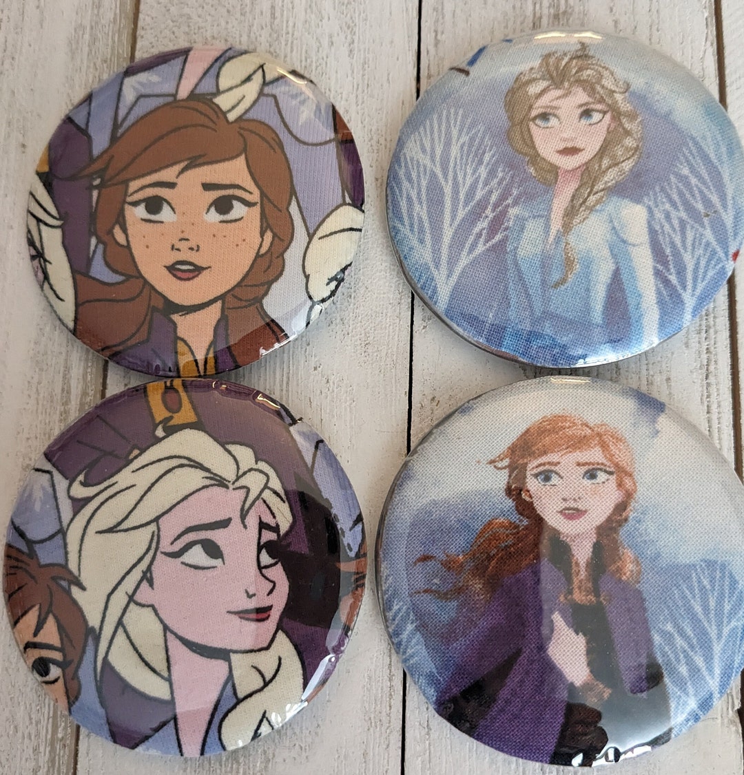 Set of 4 Frozen Elsa and Anna Large 2.25 Button Metal Pinbacks Pins ...