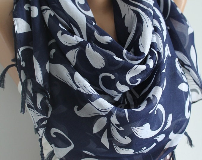 Navy Blue Square Scarf Tassel Oversize Lightweight Spring Summer Scarf ...