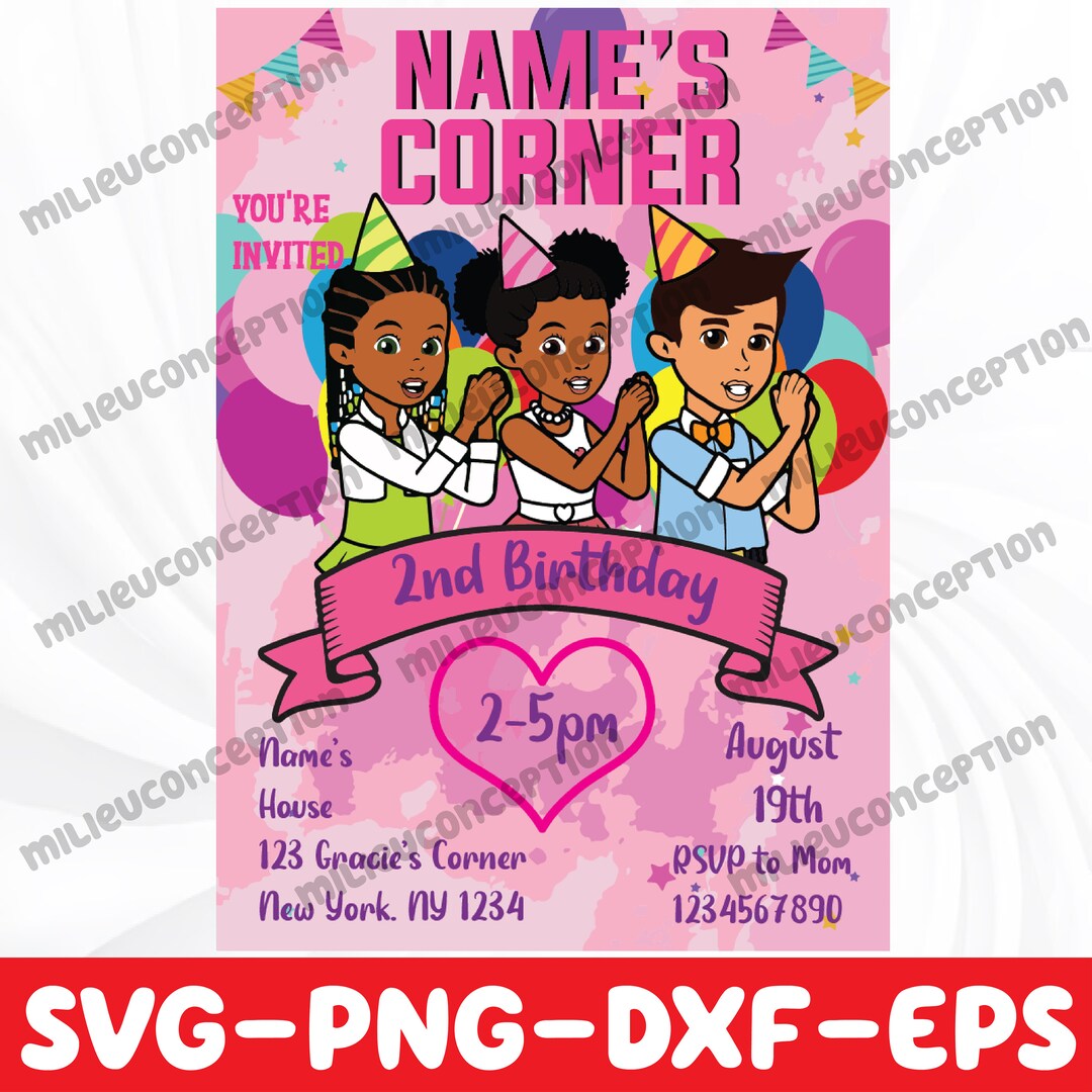 Gracies Corner Birthday Invitation, Birthday Kid Svg, Custom Design ...