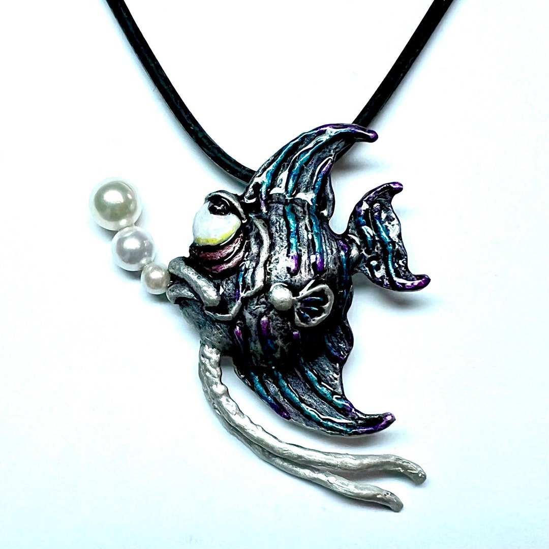 Whimsical Silver Angel Fish Necklace "angel Eyes" With Pearl Bubbles on ...