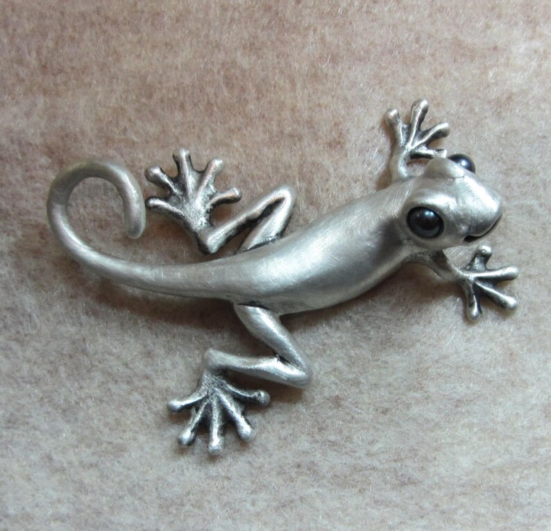 Sterling Silver Gecko Necklace & Magnet Pin With Black Pearl - Etsy