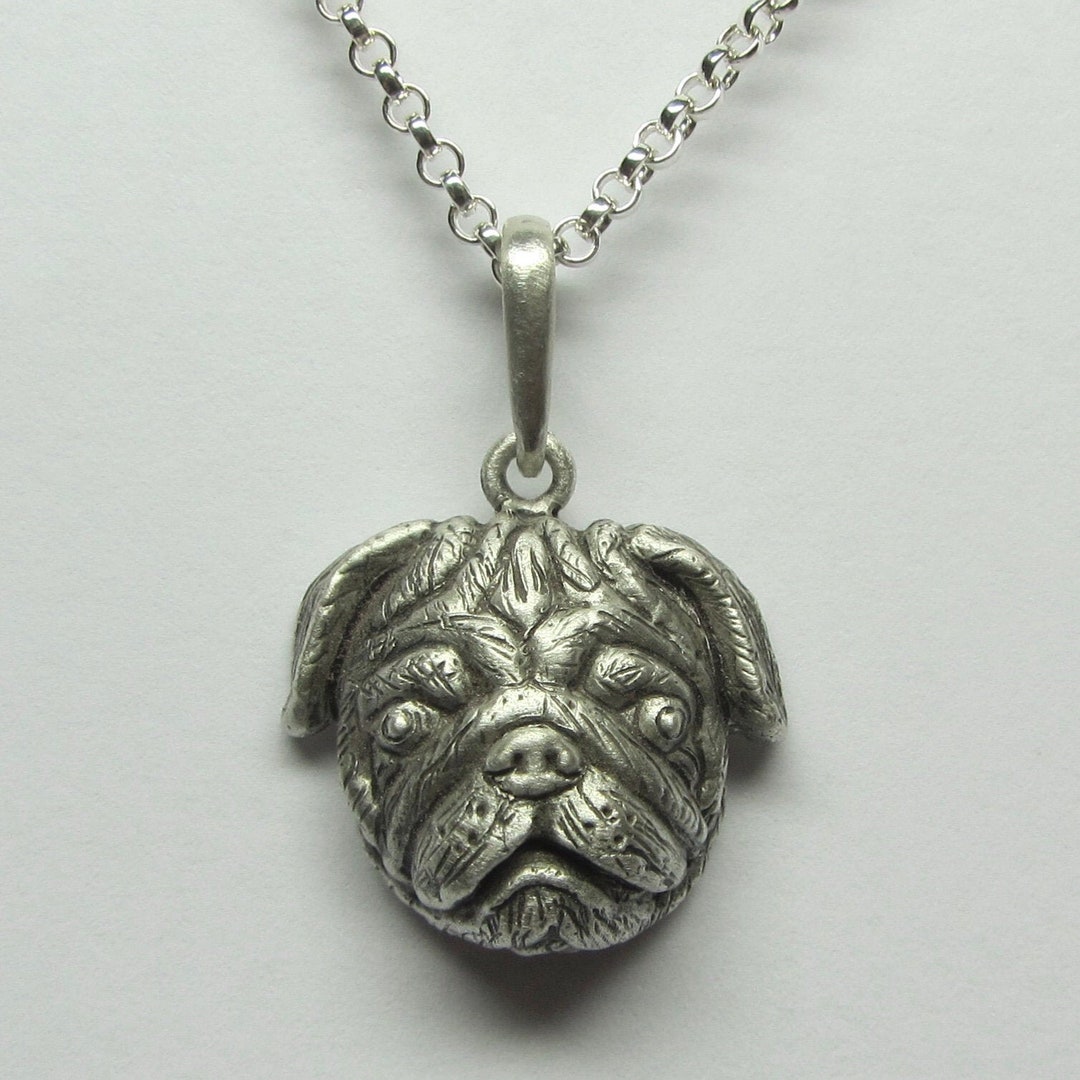 Pug Pendant, Sterling Silver, Hand Carved, Silver Chain - Etsy