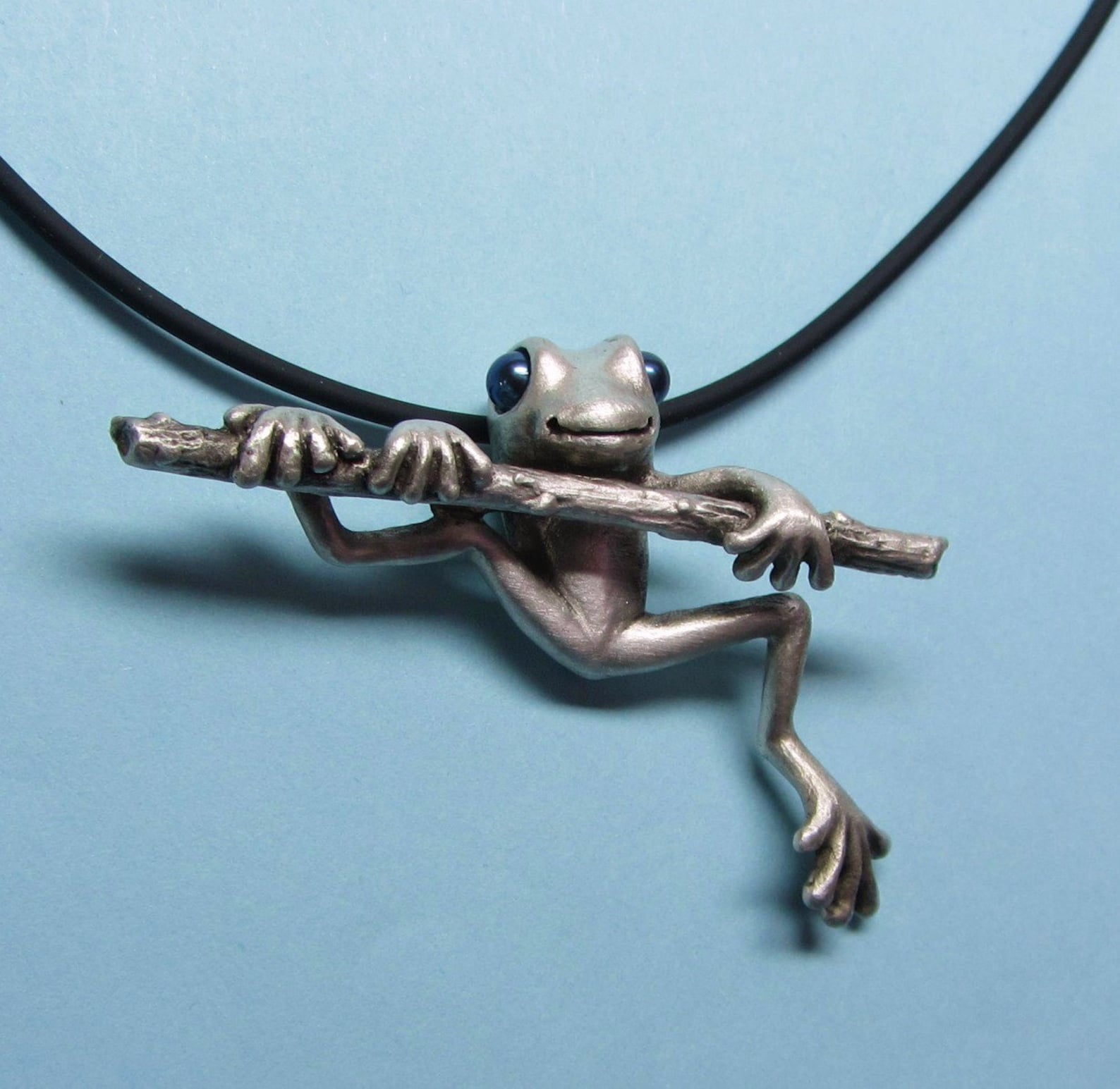 Silver Frog Necklace With Pearl Eyes on Silicone Rubber Cord "froggz ...