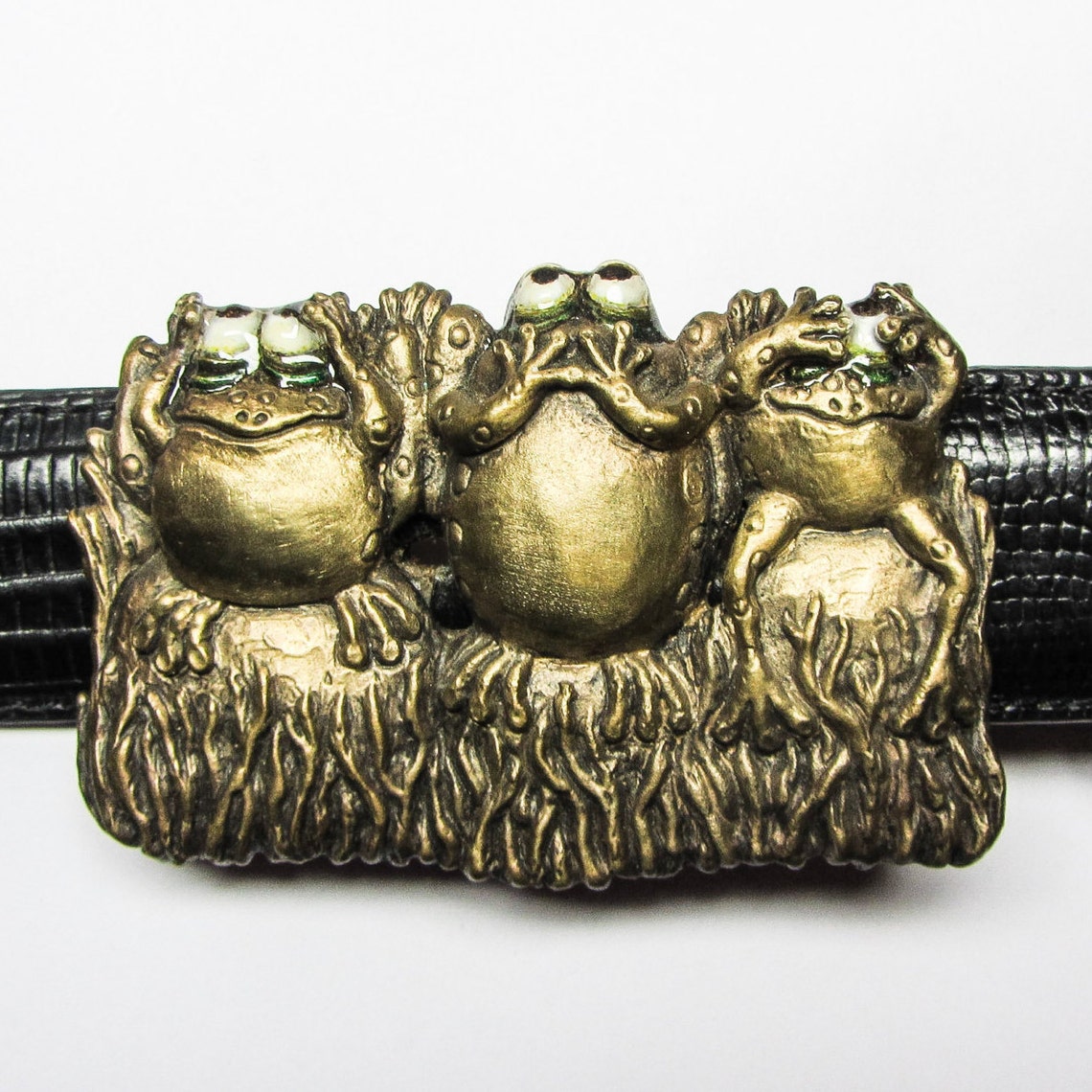 Whimsical Bronze Frogs Belt Buckle "hear No Evil, Speak No Evil, See No ...
