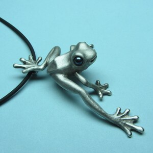 Silver Frog Necklace With Pearl Eyes on Silicone Rubber Cord "froggz ...