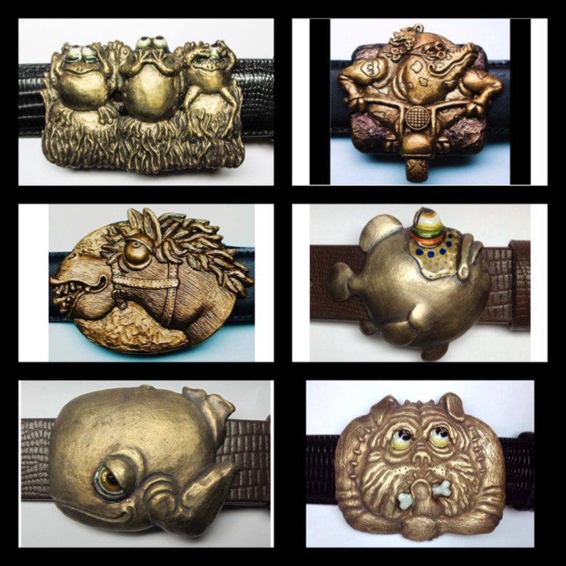 Whimsical Bronze Frogs Belt Buckle "hear No Evil, Speak No Evil, See No ...