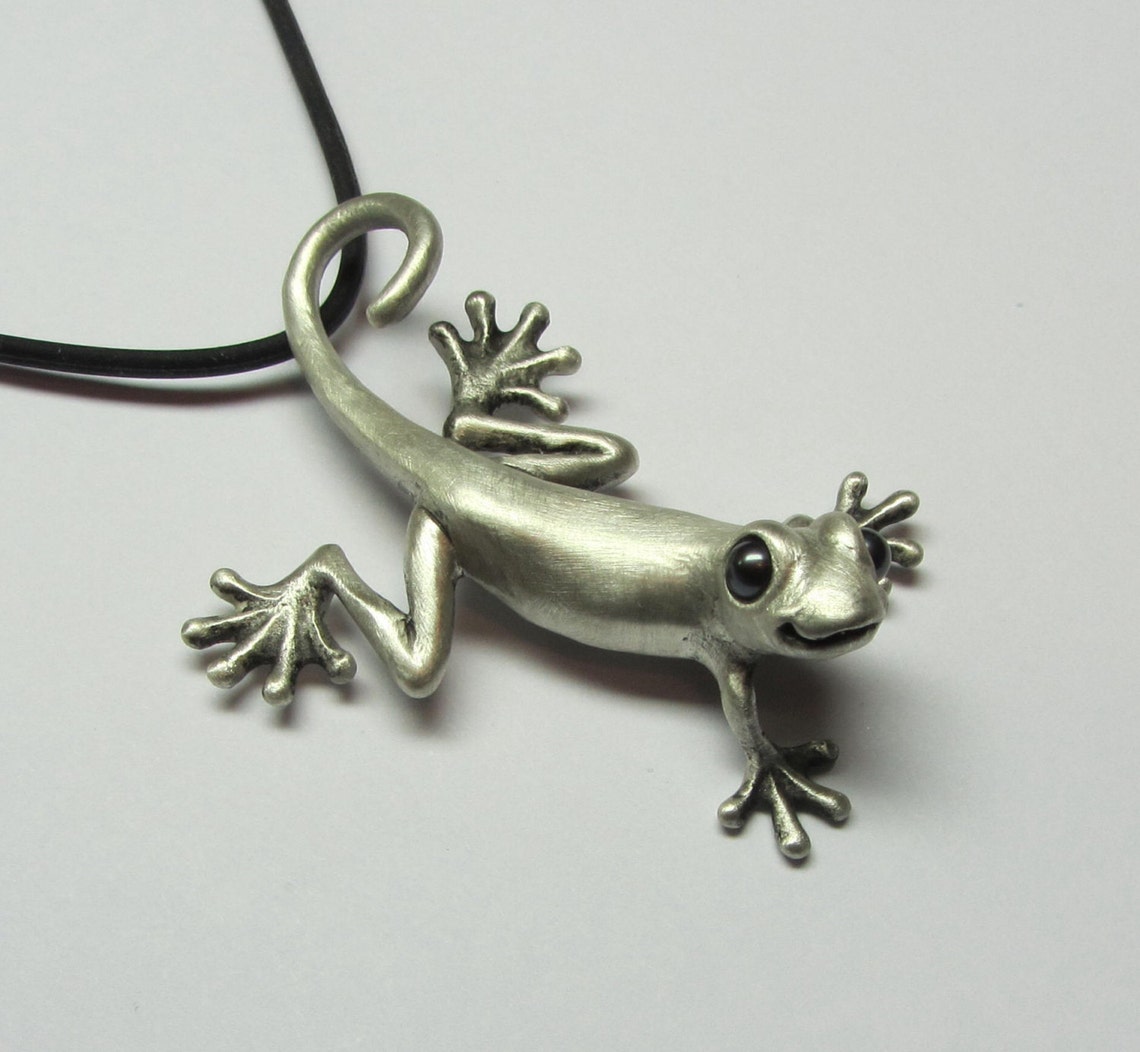 Sterling Silver Gecko Necklace & Magnet Pin With Black Pearl - Etsy
