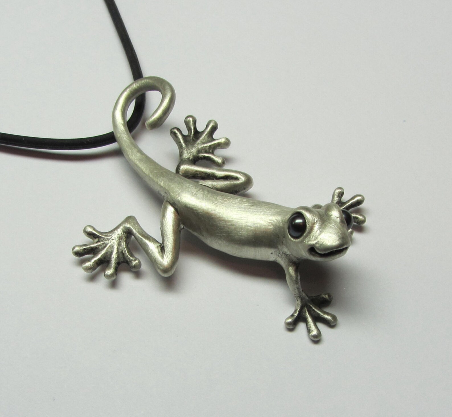 Sterling Silver Gecko Necklace & Magnet Pin With Black Pearl - Etsy