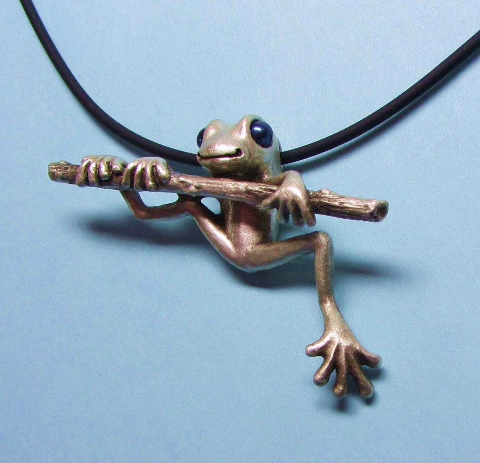 Silver Frog Necklace With Pearl Eyes on Silicone Rubber Cord "froggz ...