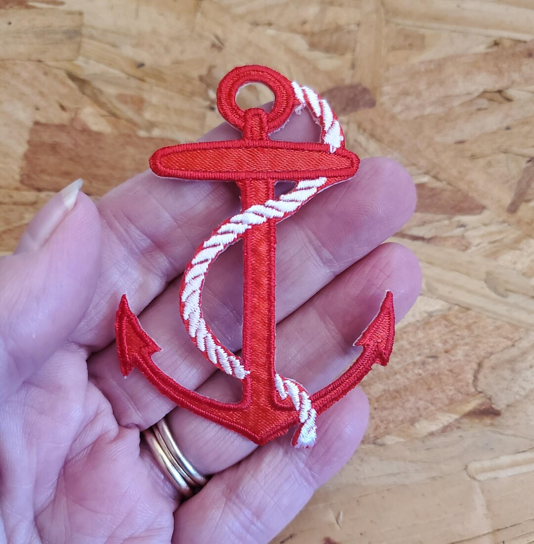 Anchor - Nautical - Red Anchor W/white & Red Rope - Embroidered Iron on ...