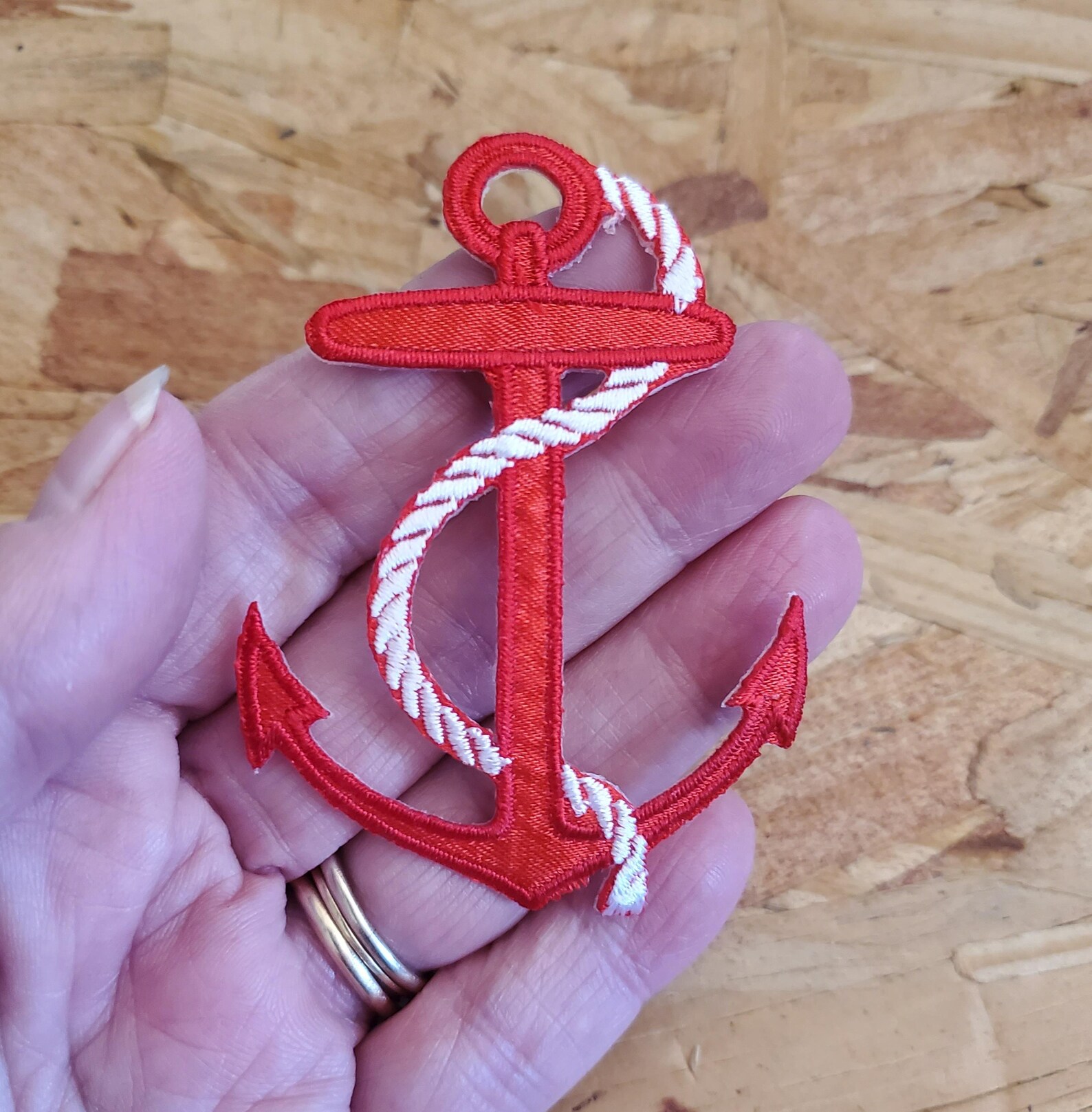Anchor - Nautical - Red Anchor W/white & Red Rope - Embroidered Iron on ...