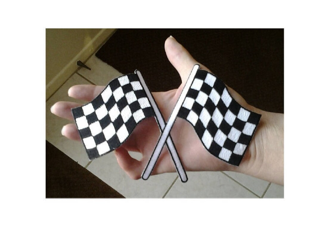 Racing - Checkered Crossed Flags - 6" Wide - Iron on Patch - Racing ...