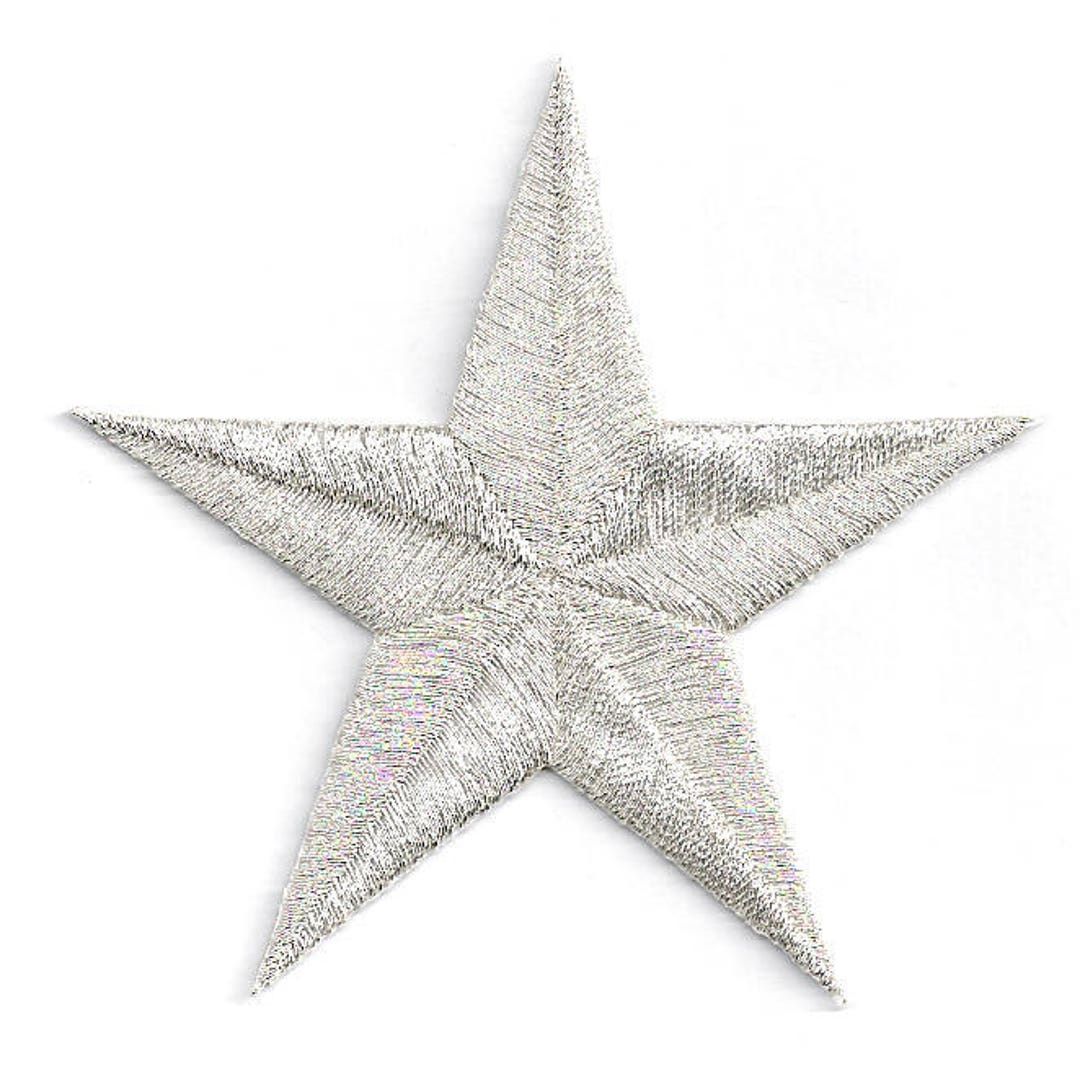 One Star - Silver - Embroidered Silver Metallic Stars Iron on Patches ...