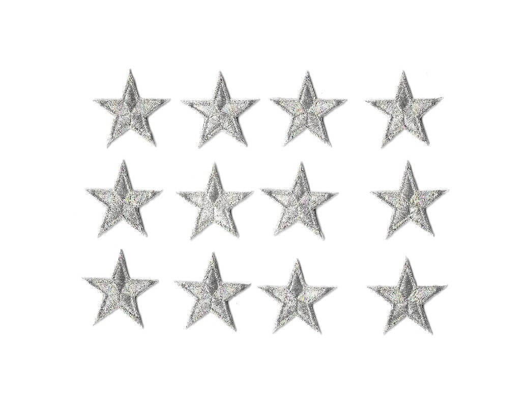ONE DOZEN - 12 - Embroidered Silver Edged Stars Iron on Patches - 1 5/8 ...