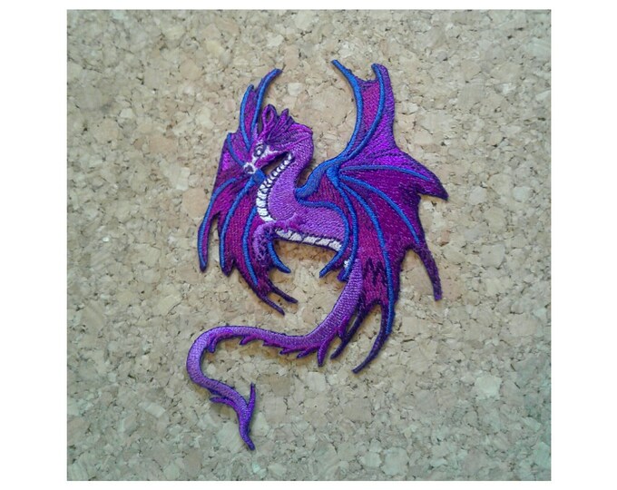 Embroidered Winged Dragon Iron on Patch, Dragon Patch, Dragon Applique ...