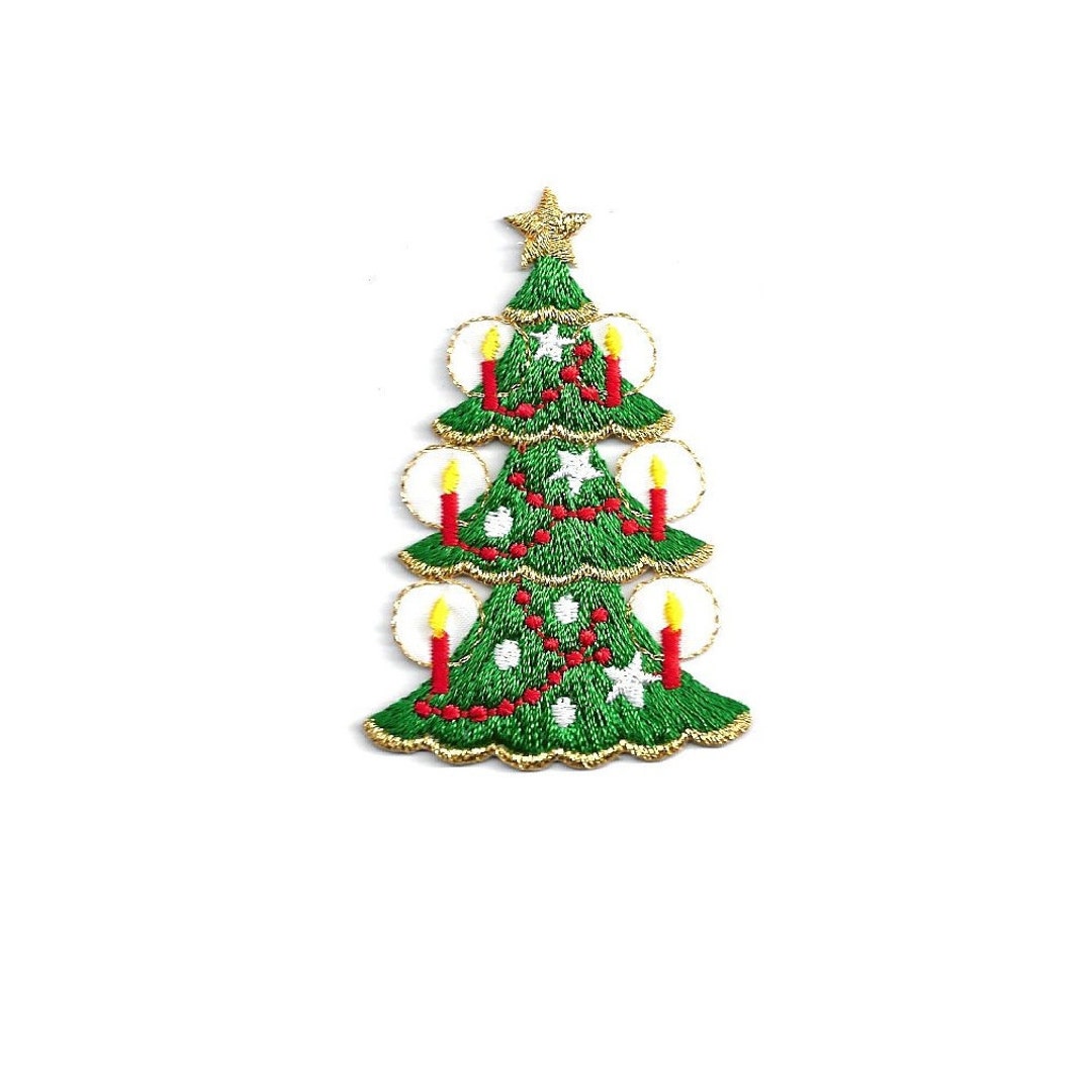 Christmas - Christmastree W/candles - Embroidered Iron on Applique ...