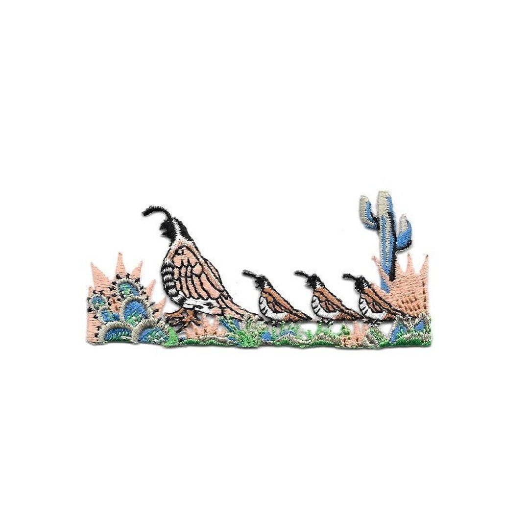 Birds - Quail Family - Cactus - Southwest - Desert - Embroidered Iron ...