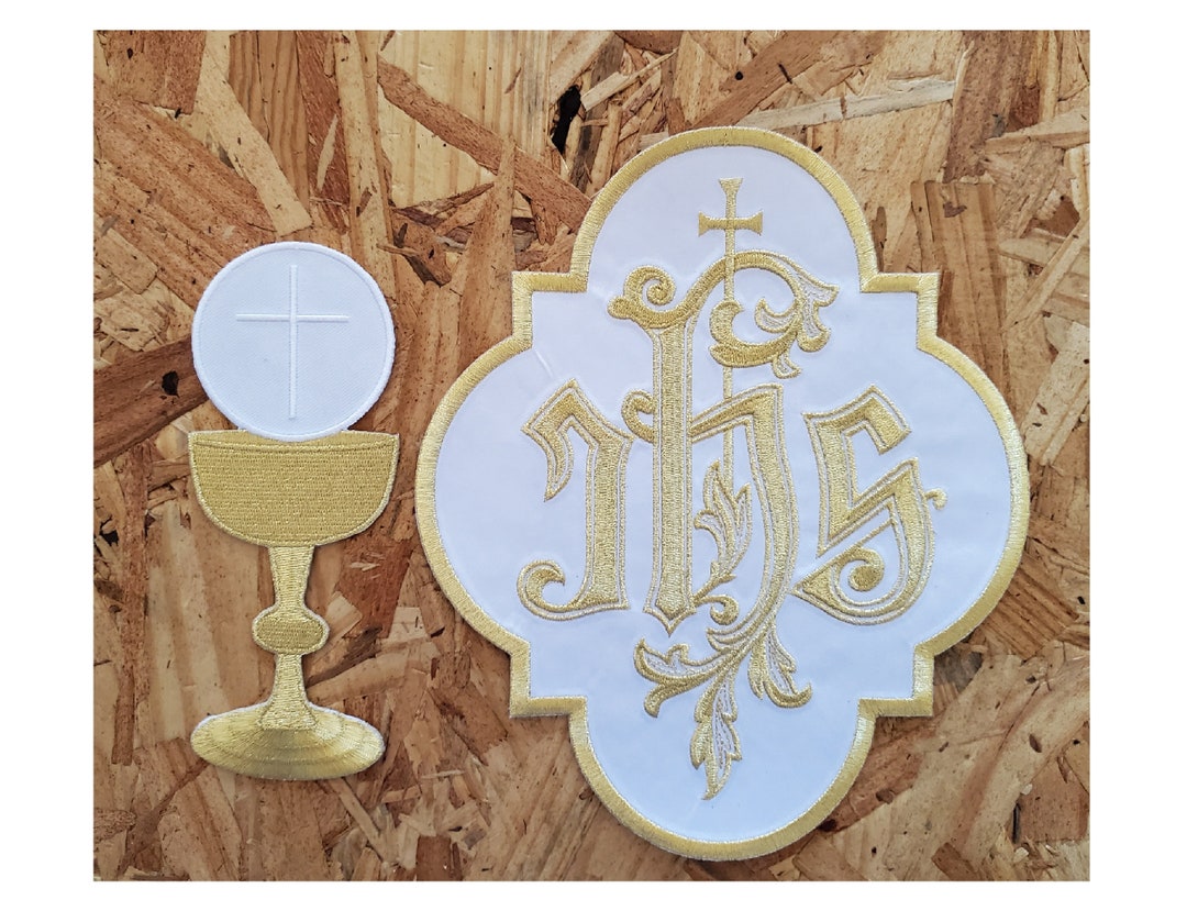 IHS - Iota-eta-sigma Christogram W/ Latin Cross - Chalice W/host - Vestment - Embroidered Iron ...