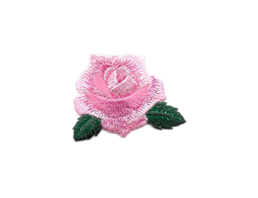 Rose Pink Gardening Flower Rose Bloom Embroidered Iron on Applique ...