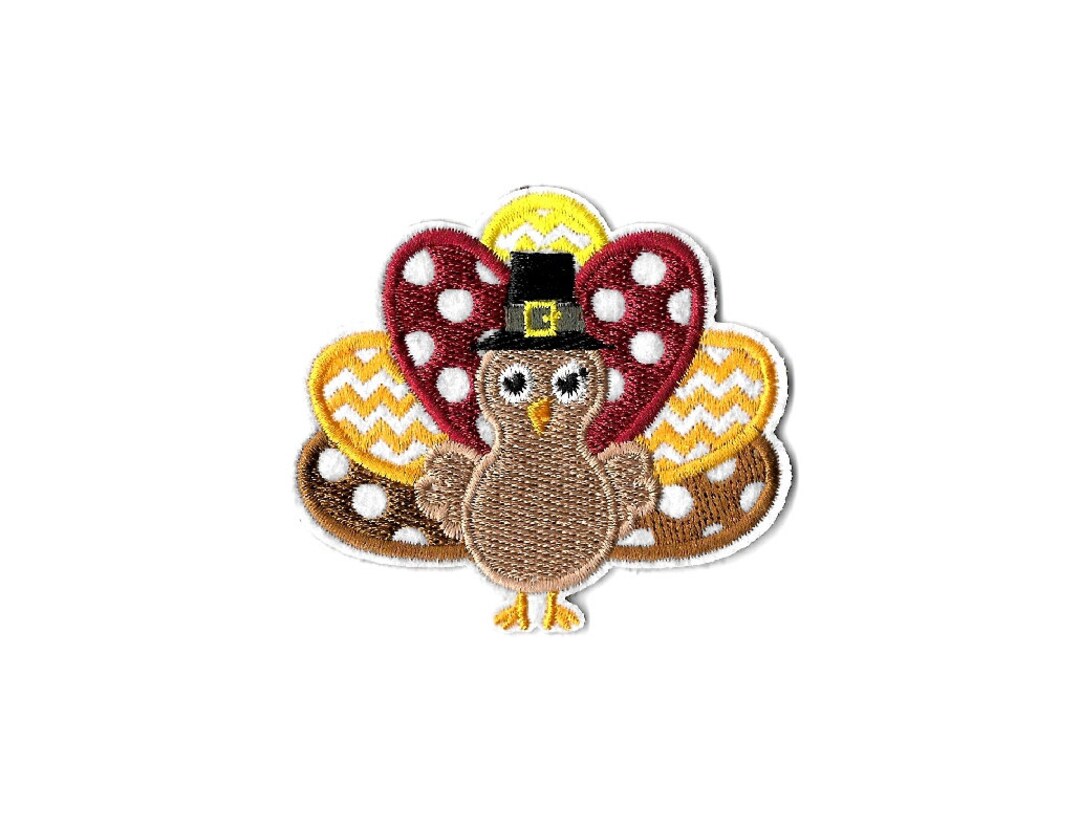 Turkey - Thanksgiving - Farm - Pilgrim Hat - Holiday - Embroidered Iron ...
