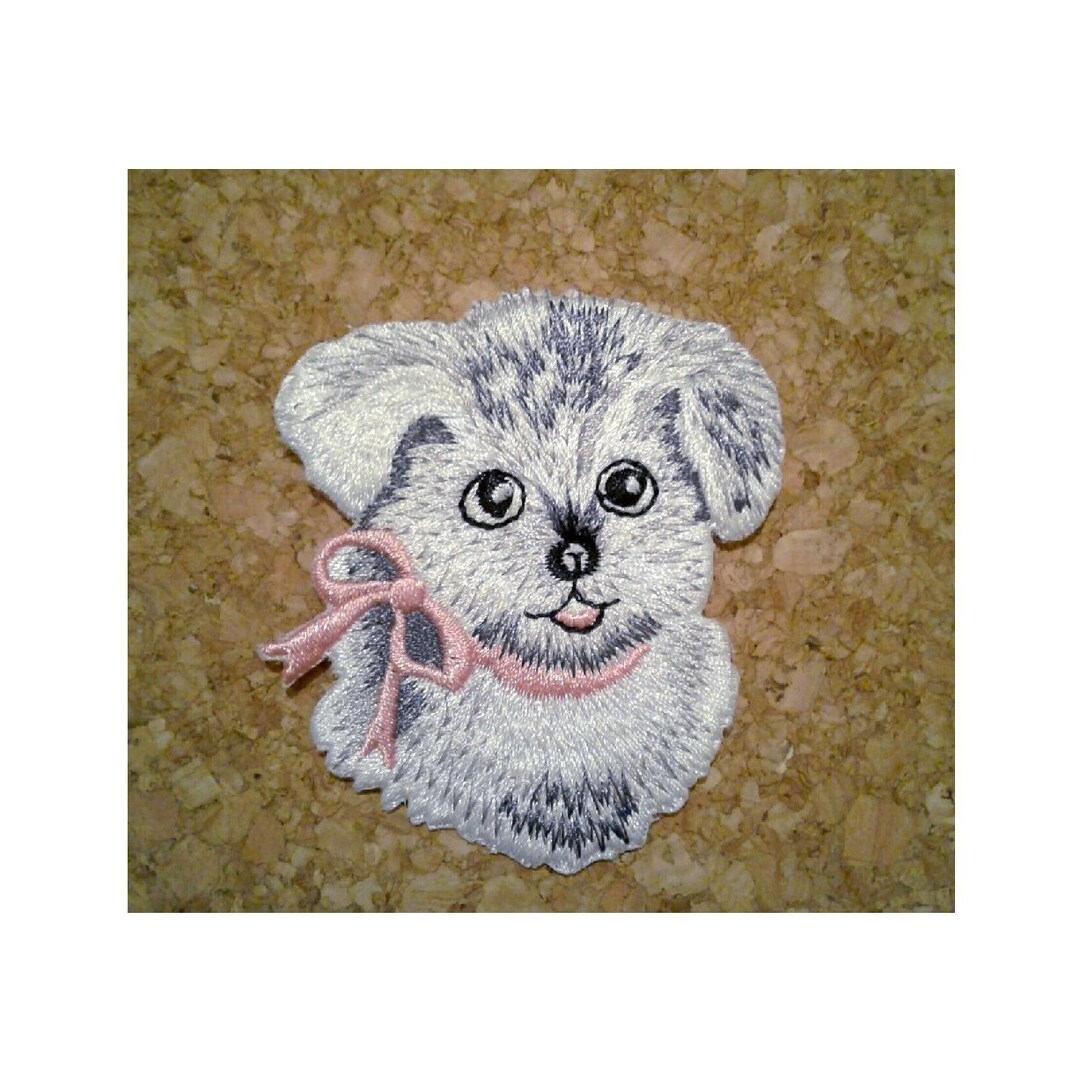 Dog - Domestic Pet - Puppy - Pink Bow - Embroidered Iron on Patch ...