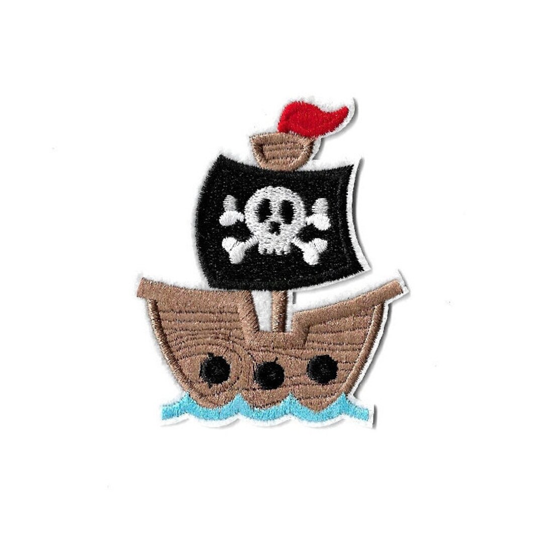 Pirate Ship - Pirates - Skull Cross Bones - Embroidered Iron on Patch ...